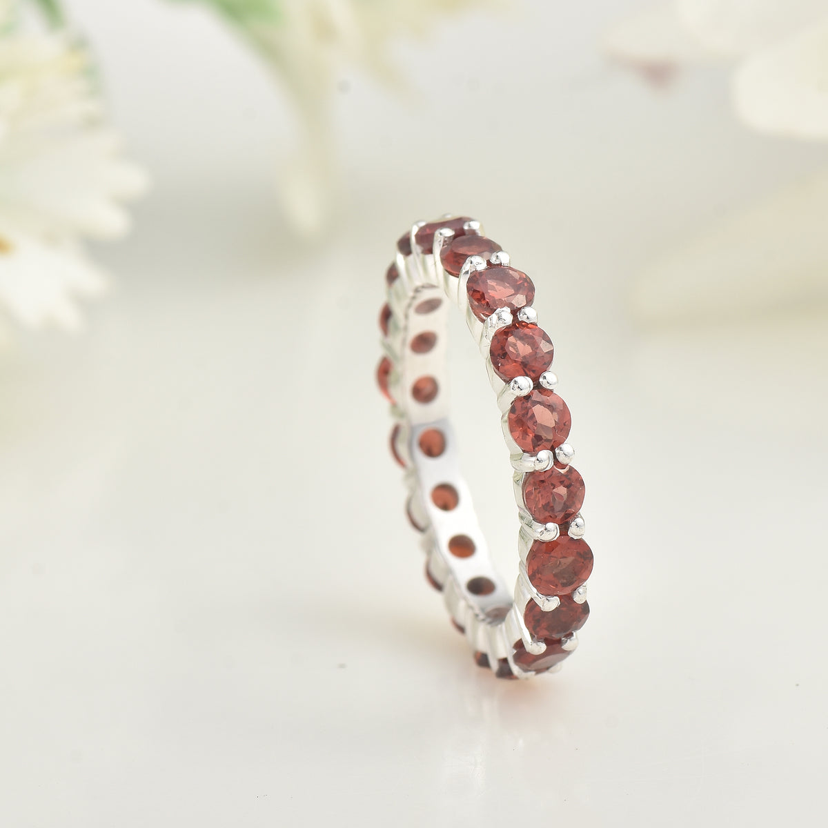 3.00 Carat Round Garnet Full Eternity Band Ring 925 Sterling Silver ...
